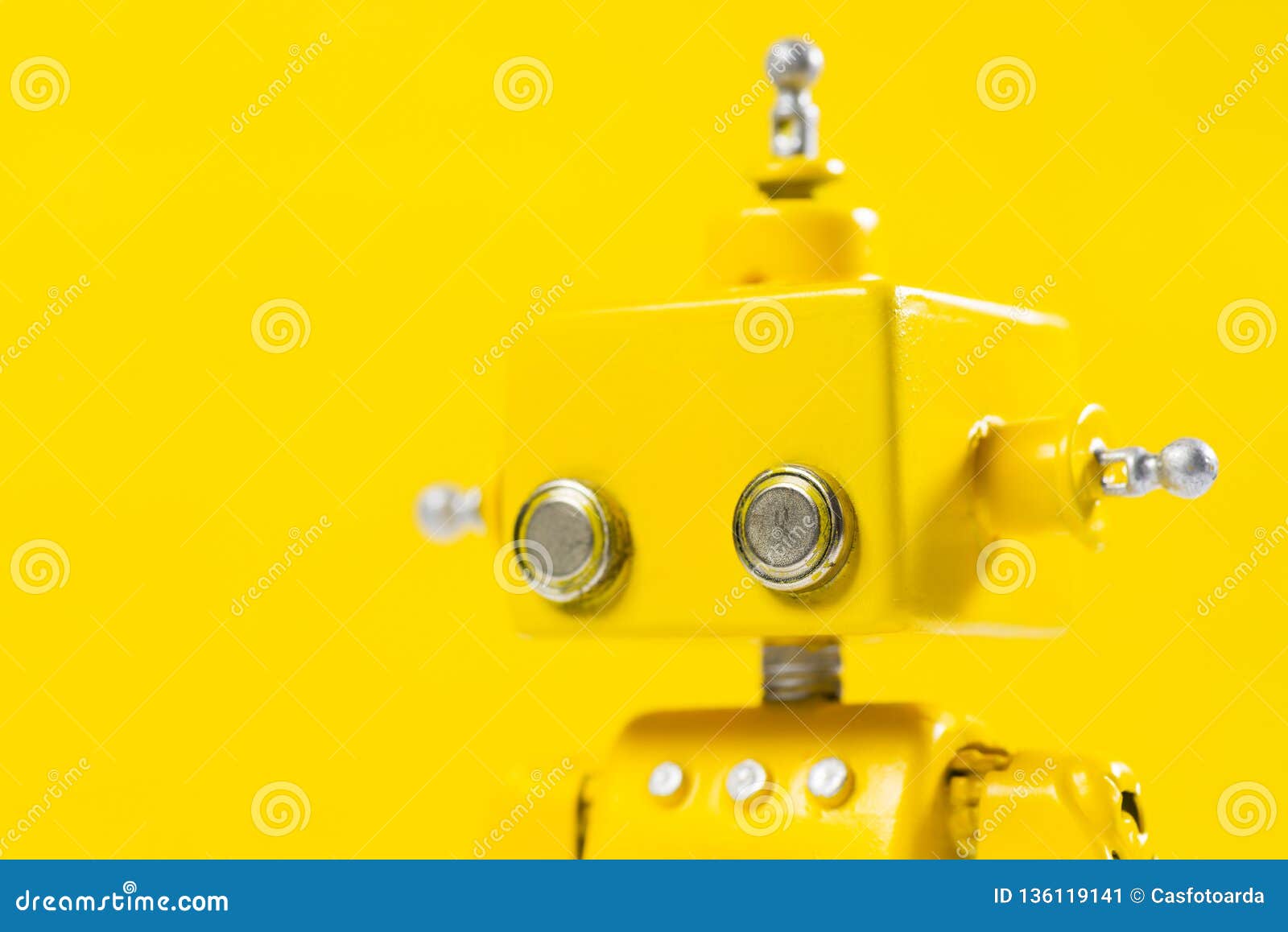 Portrait of a Cute, Yellow, Handmade Robot Stock Image - Image of ...