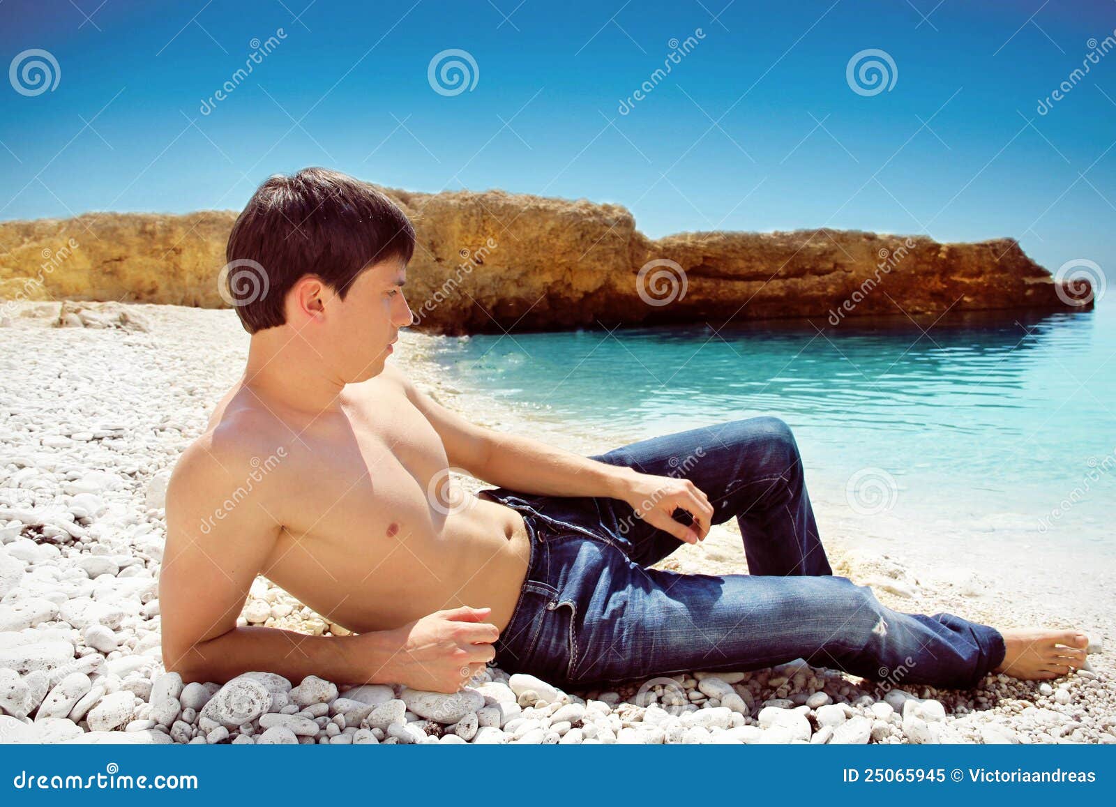 Portrait of Cute Young Man on the Beach, Blue Sky Stock Image - Image ...
