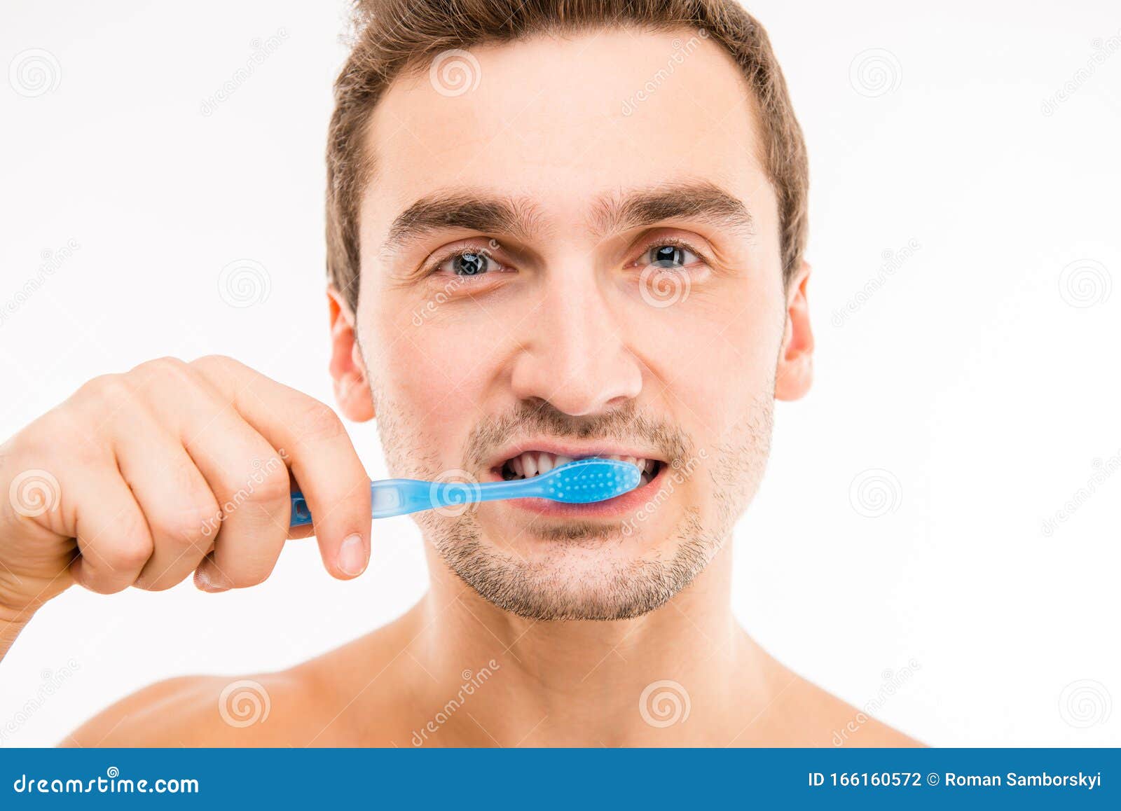 Portrait of Cute Young Man Brushing His Teeth Stock Photo - Image of ...