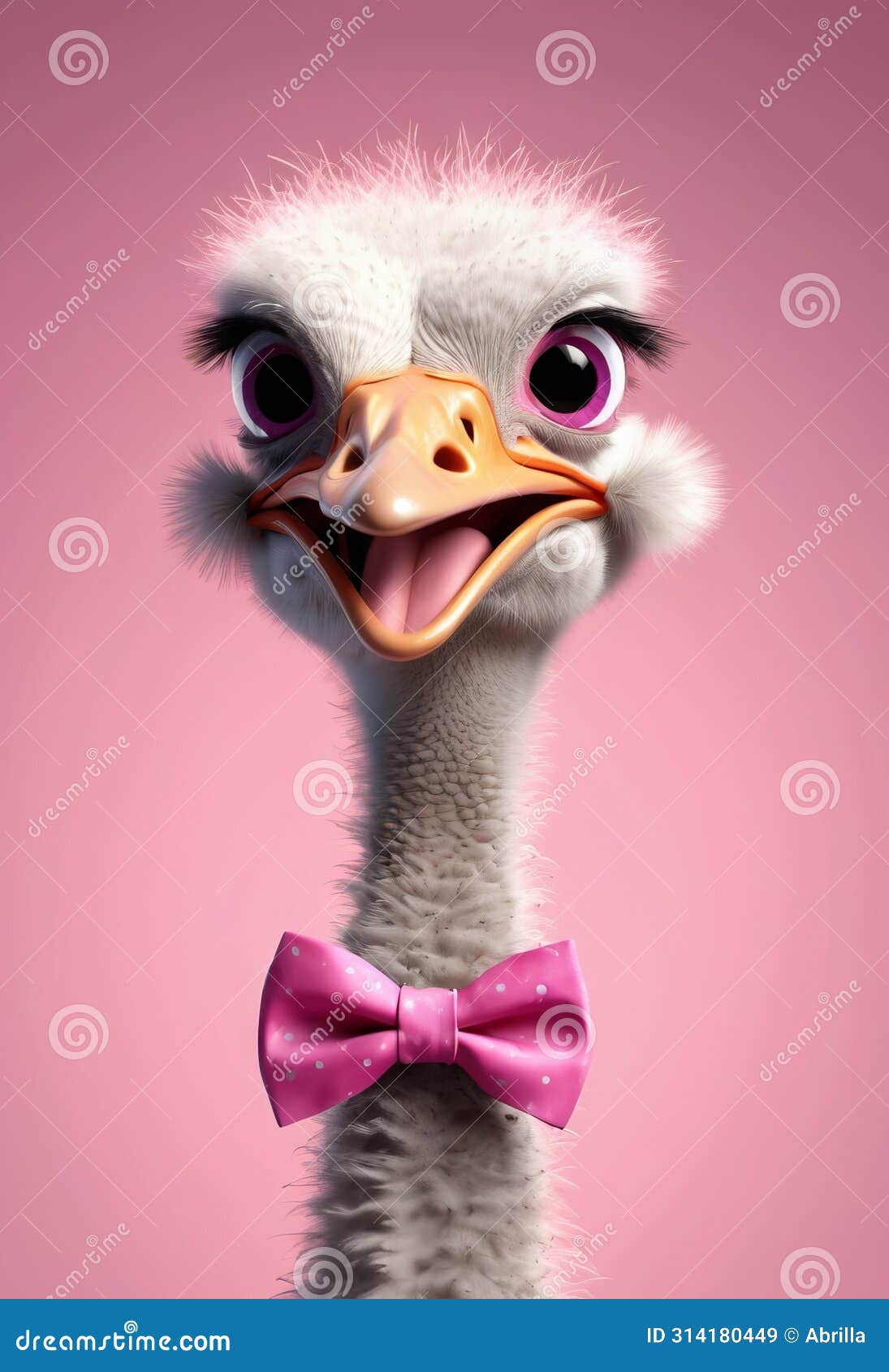 Portrait of a Cute Young Ostrich in a Pink Suit Stock Image - Image of ...