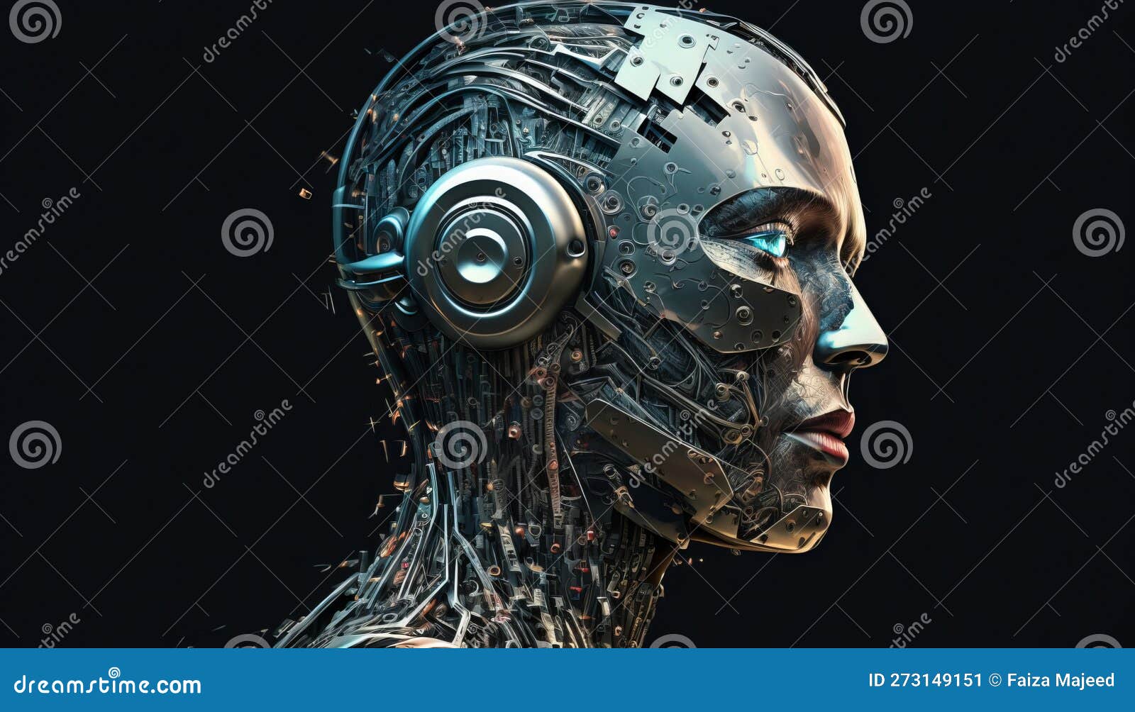 Portrait of Cyborg Robot Head, Generative AI Stock Illustration ...