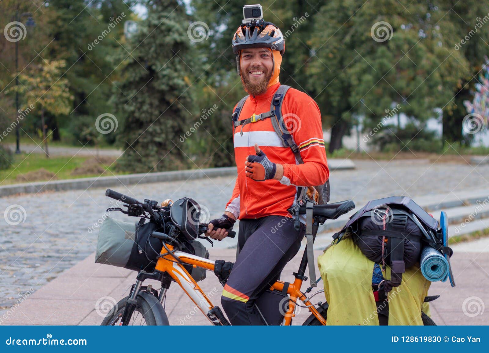 Portrait of a Cyclist with Helmet and Smiling Stock Photo - Image of ...
