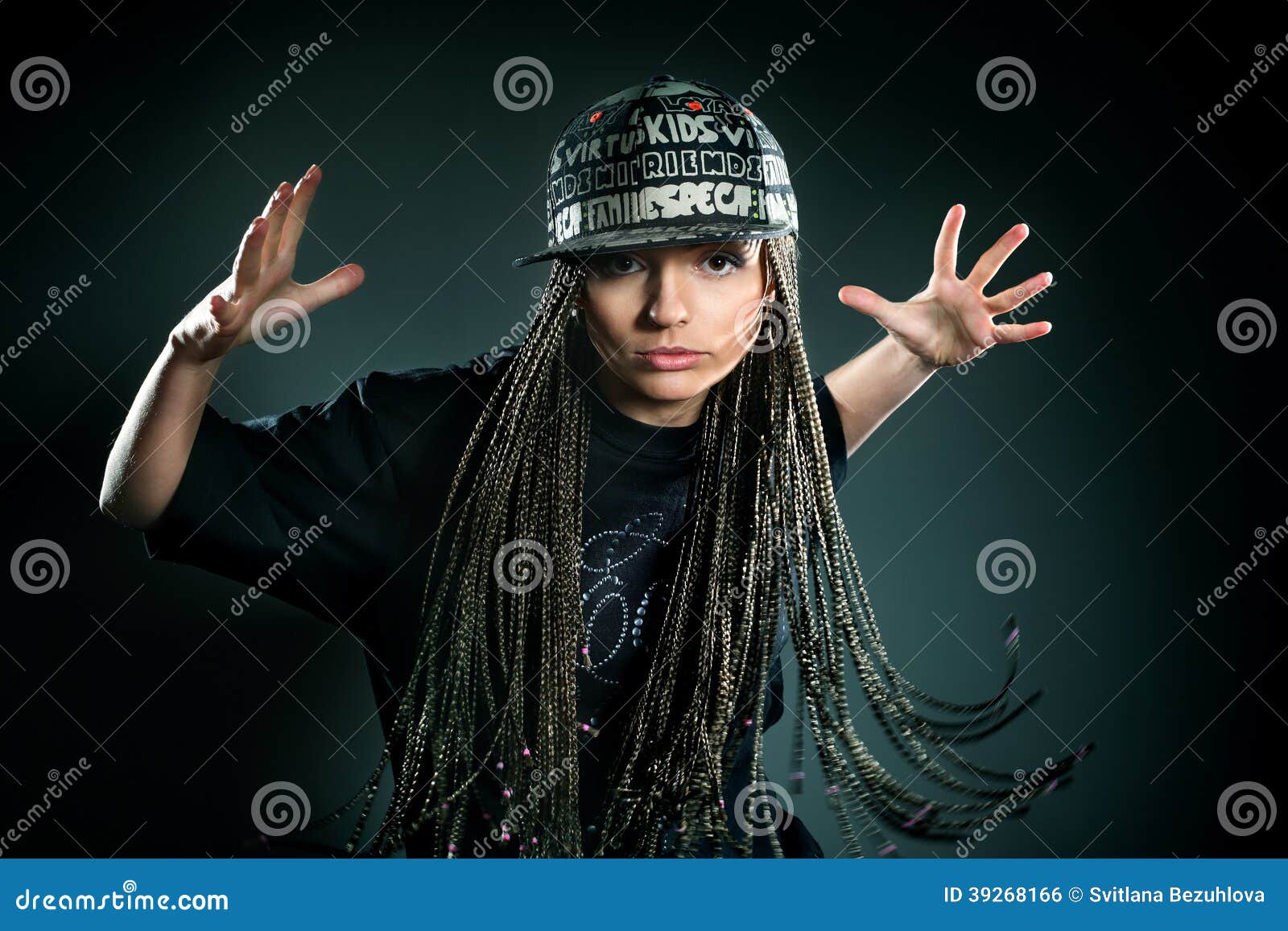 Portrait of Dancing Girl with Dreadlocks in Cap Stock Photo - Image of ...