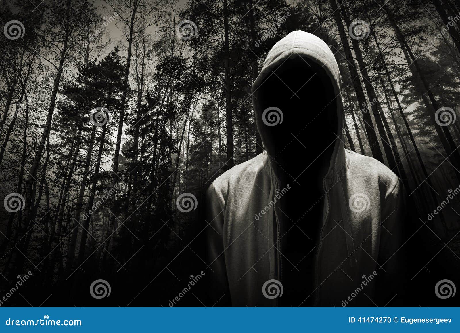 Portrait of Dangerous Man Under the Hood in the Forest Stock Photo ...