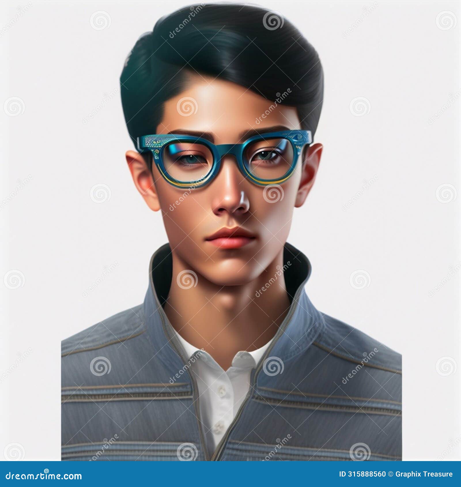 Portrait of a Dark Skinned Animated Boy with Serious Expression ...