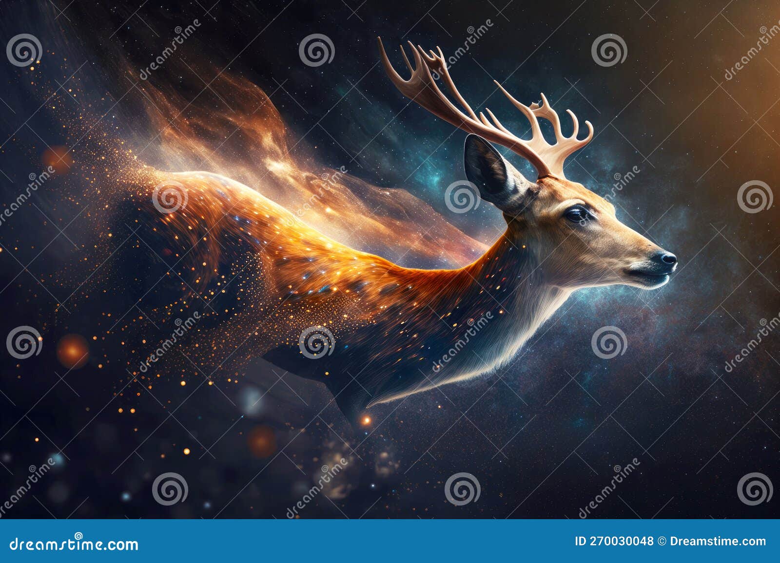 Portrait of Deer Flying in Space Stock Illustration - Illustration of ...