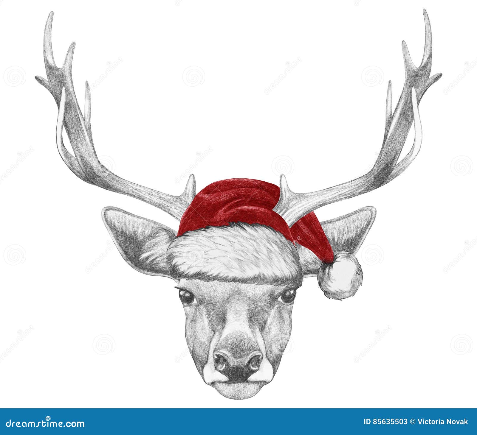Portrait of Deer with Santa Hat. Stock Illustration - Illustration of ...