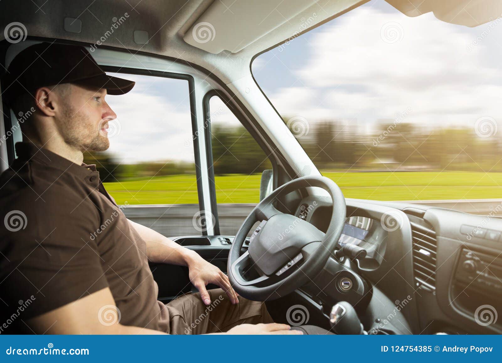 Portrait of a Delivery Man Inside Self Driving Van Stock Image - Image ...