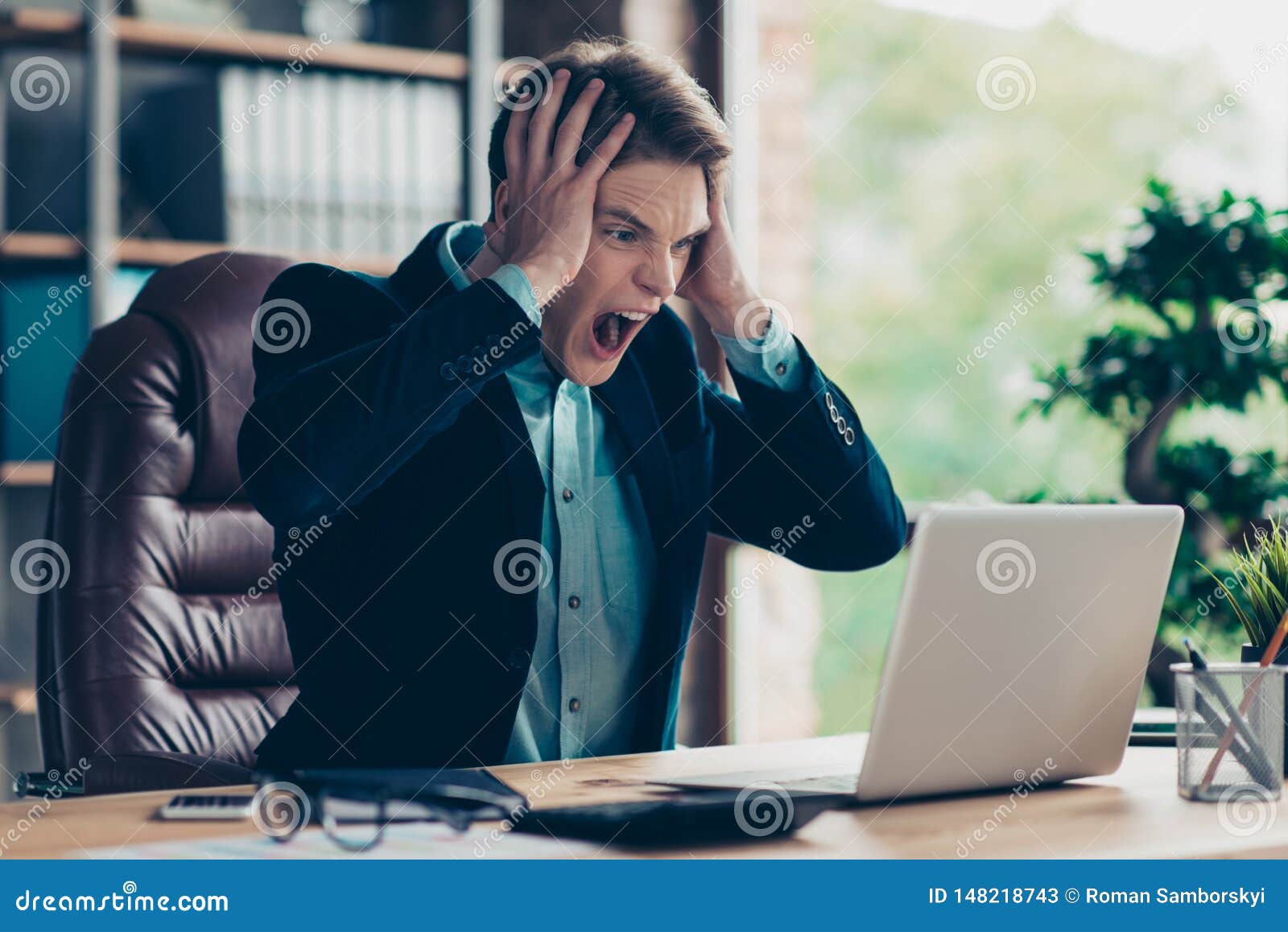 Portrait Depressed Frustrated Disappointed Tired Guy Use User Pc Have ...