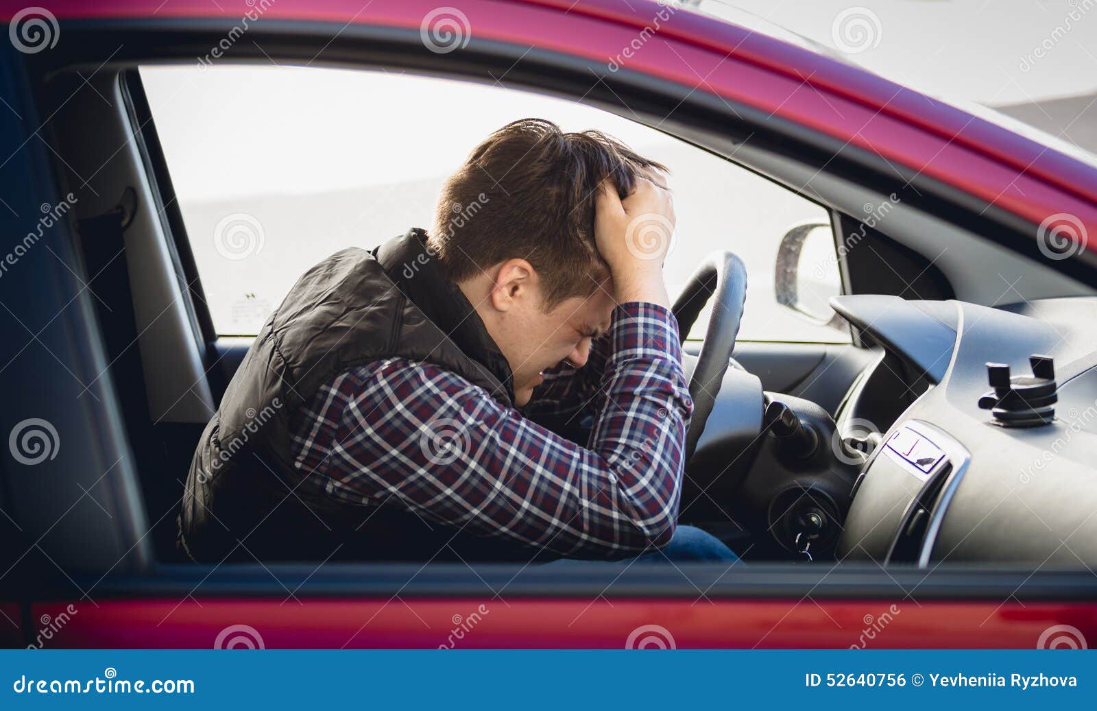 Portrait of Depressed Man Driving Car Stock Photo - Image of exhausted ...