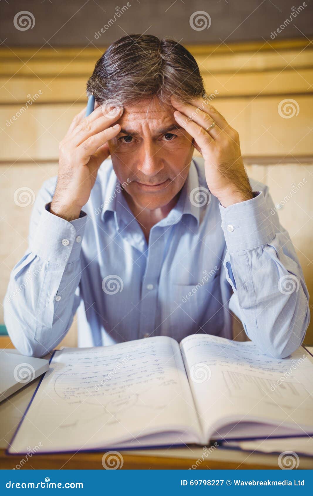 Portrait of Depressed Professor Sitting with Notes Stock Image - Image ...
