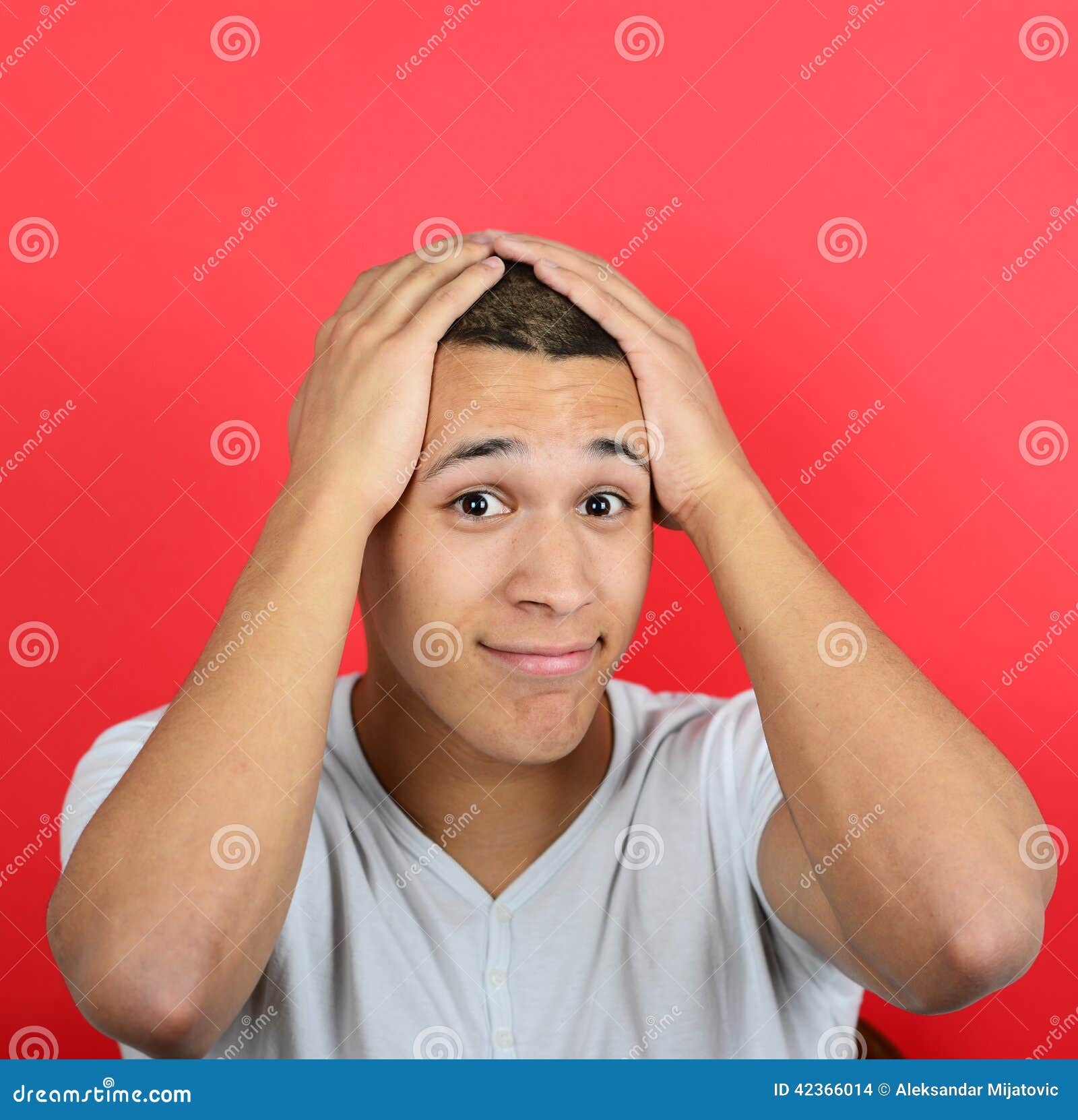 Portrait of Desperate Man Against Red Background Stock Photo - Image of ...