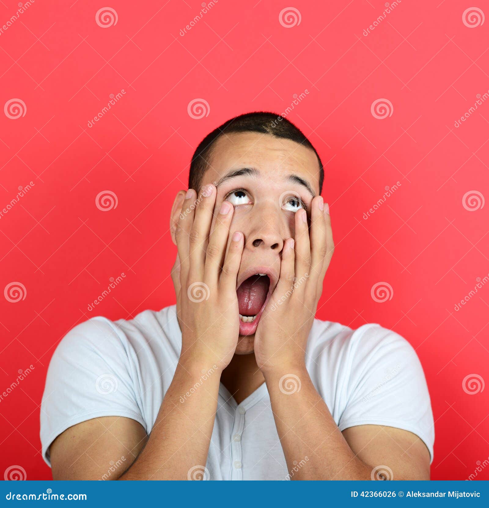 Portrait of Desperate Man Against Red Background Stock Photo - Image of ...