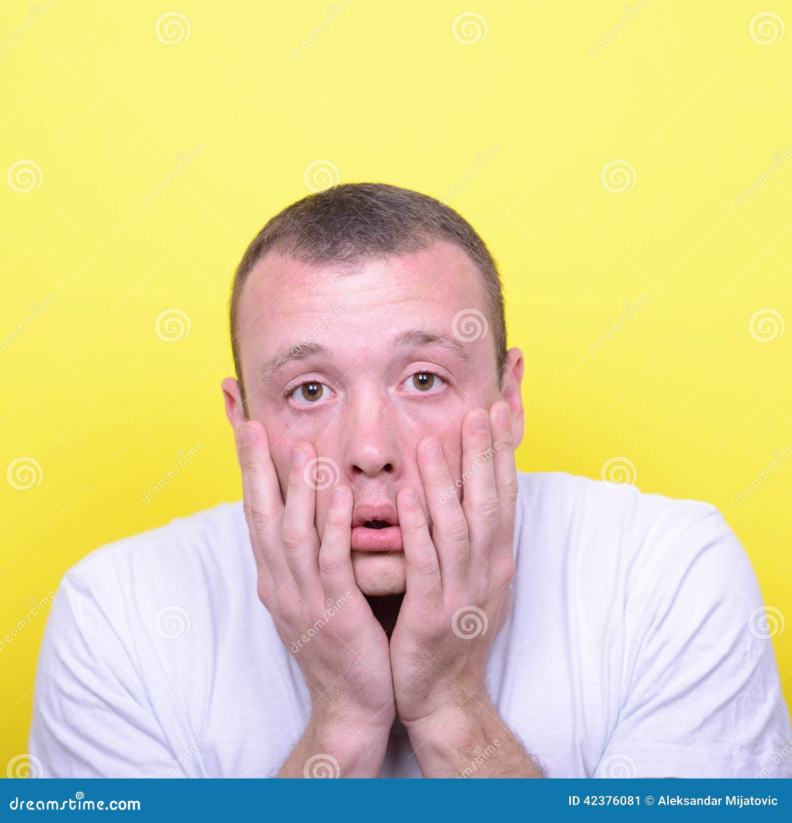 Portrait of Desperate Man Against Yellow Background Stock Image - Image ...