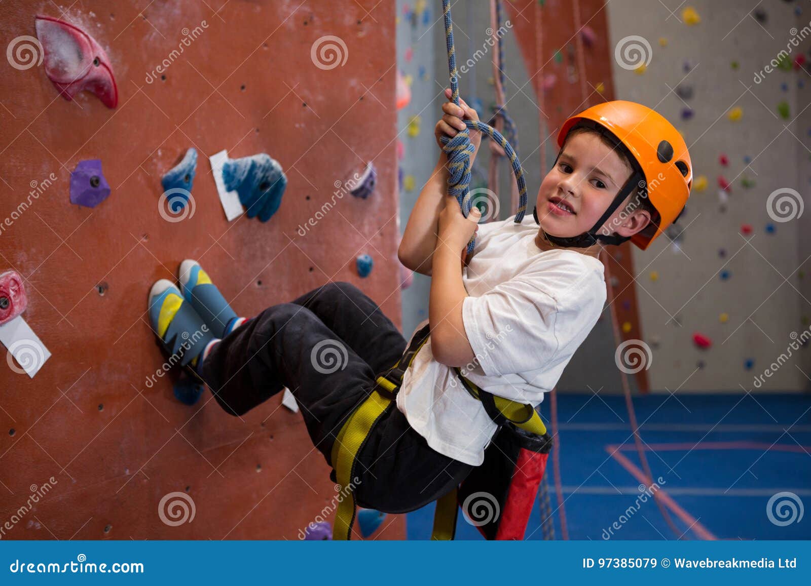 Portrait of Determined Boy Practicing Rock Climbing Stock Image - Image ...