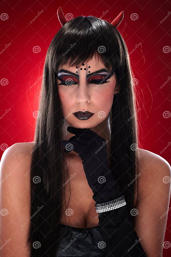 Portrait of Devil Like Woman Stock Image - Image of european ...