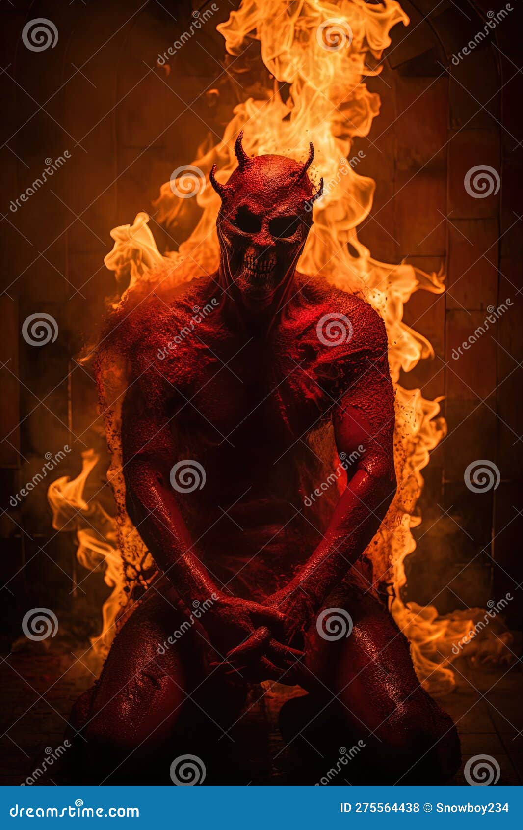 Portrait of a Devil, Satan, Standing in Fire. Generative AI Stock ...