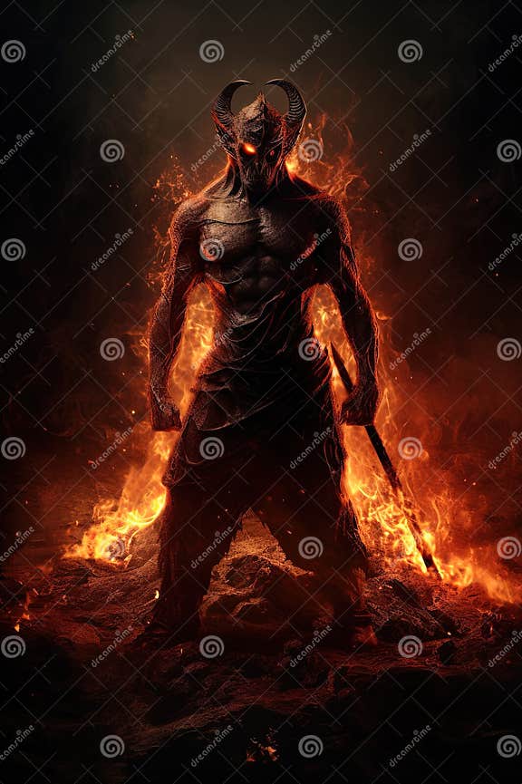 Portrait of a Devil, Satan, Standing in Fire. Generative AI Stock ...