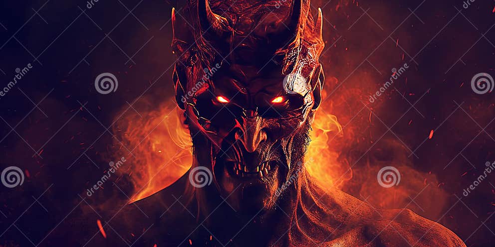 Portrait of a Devil, Satan, Standing in Fire. Generative AI Stock ...