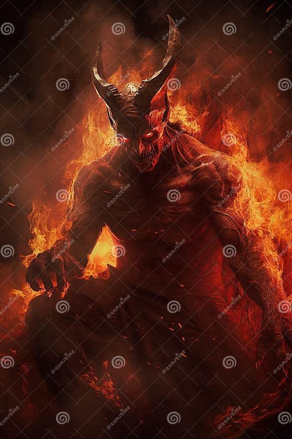 Portrait of a Devil, Satan, Standing in Fire. Generative AI Stock ...