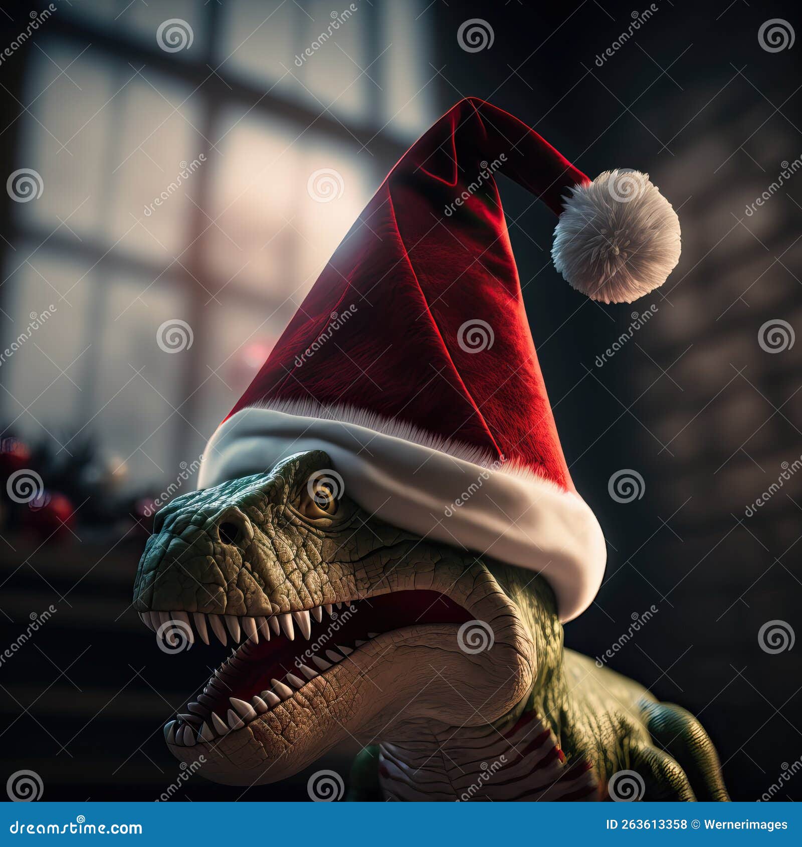 Portrait of Dinosaur with Santa Hat, Illustration Stock Illustration ...