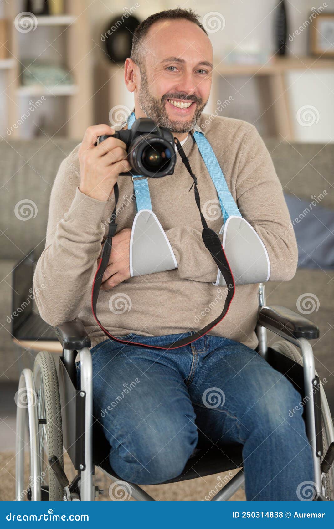 Portrait Disabled Man Using Camera Stock Photo - Image of hold, mature ...