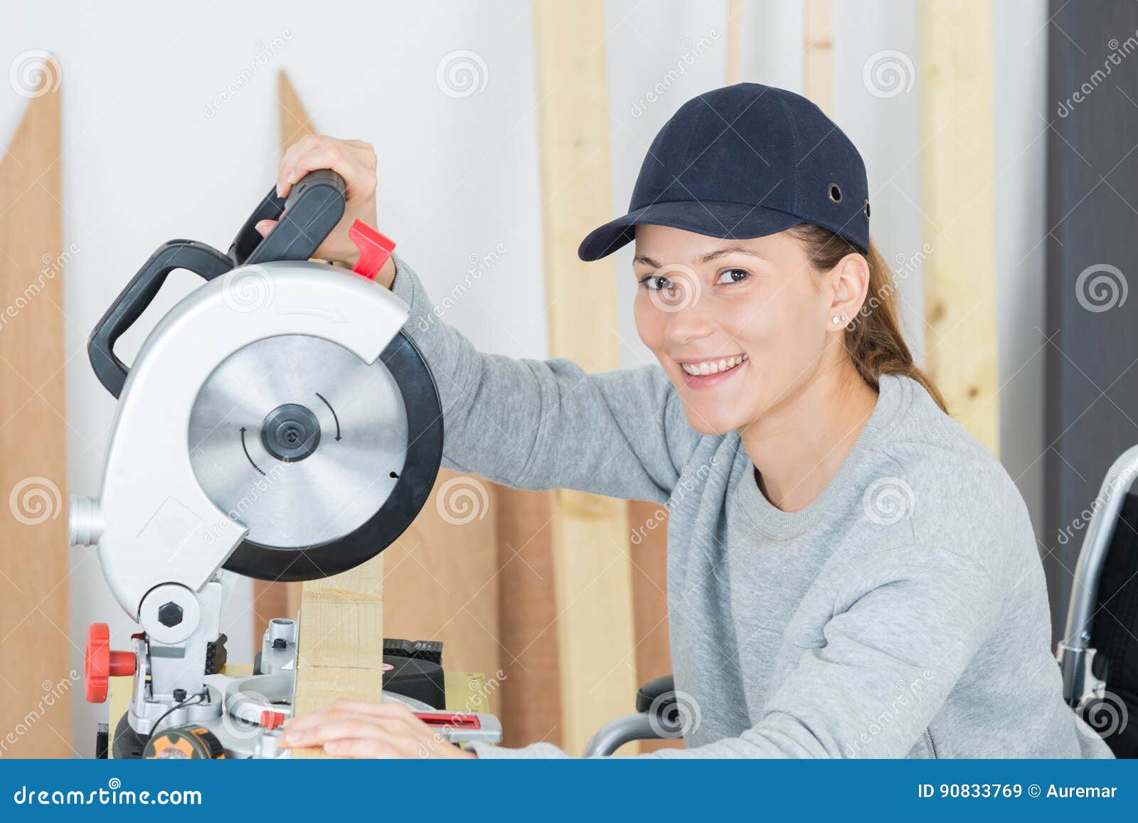 Portrait Disabled Woman Using Circular Saw Stock Image - Image of ...