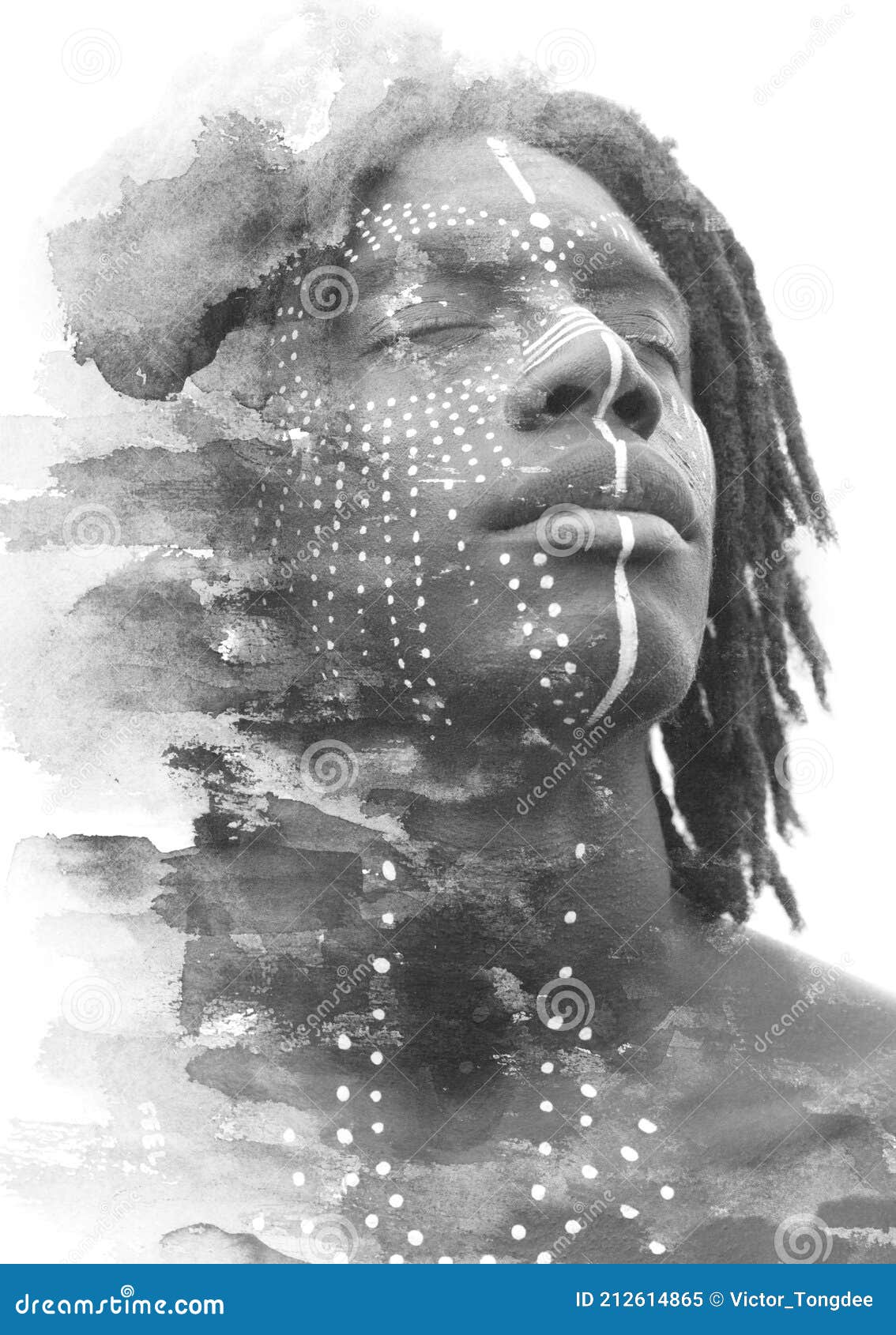 A Portrait of a Disappearing into Paint Splashes Face Stock ...