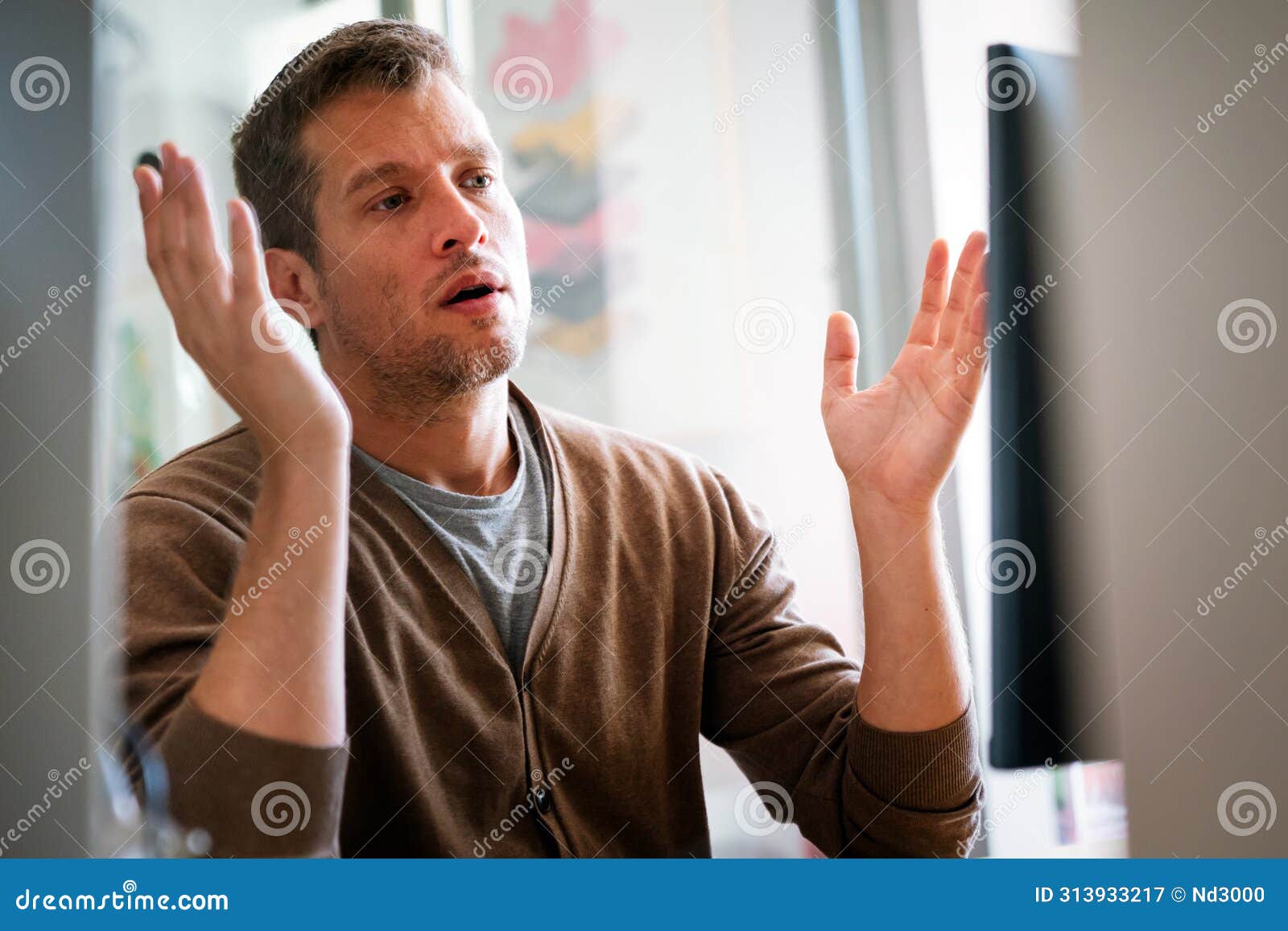 Portrait of a Disappointed Man Programmer Looking Stressed Out while ...