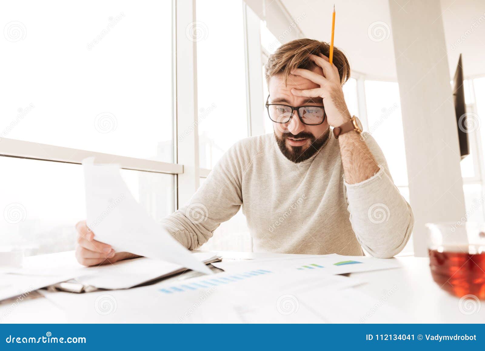 Portrait of a Disappointed Man Working with Documents Stock Image ...
