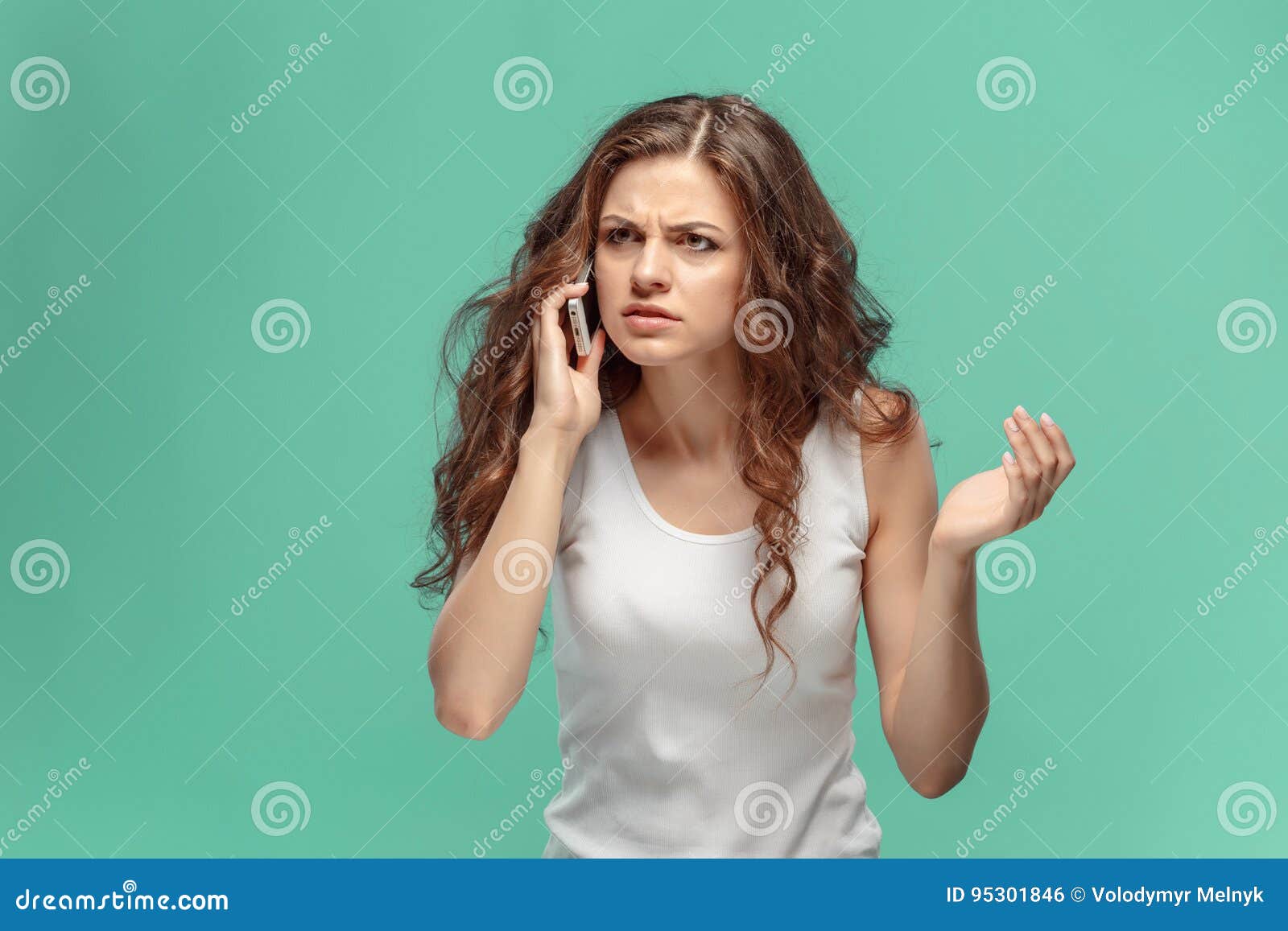 The Portrait of Disgusted Woman with Mobile Phone Stock Photo - Image ...