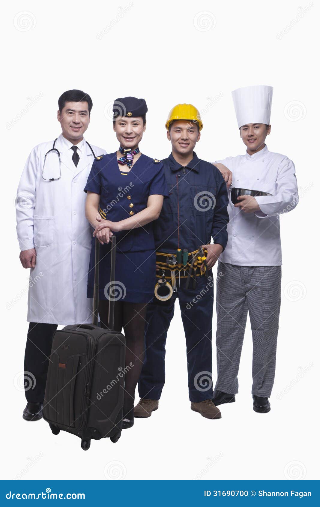 Portrait of Doctor, Air Stewardess, Construction Worker, and Chef ...