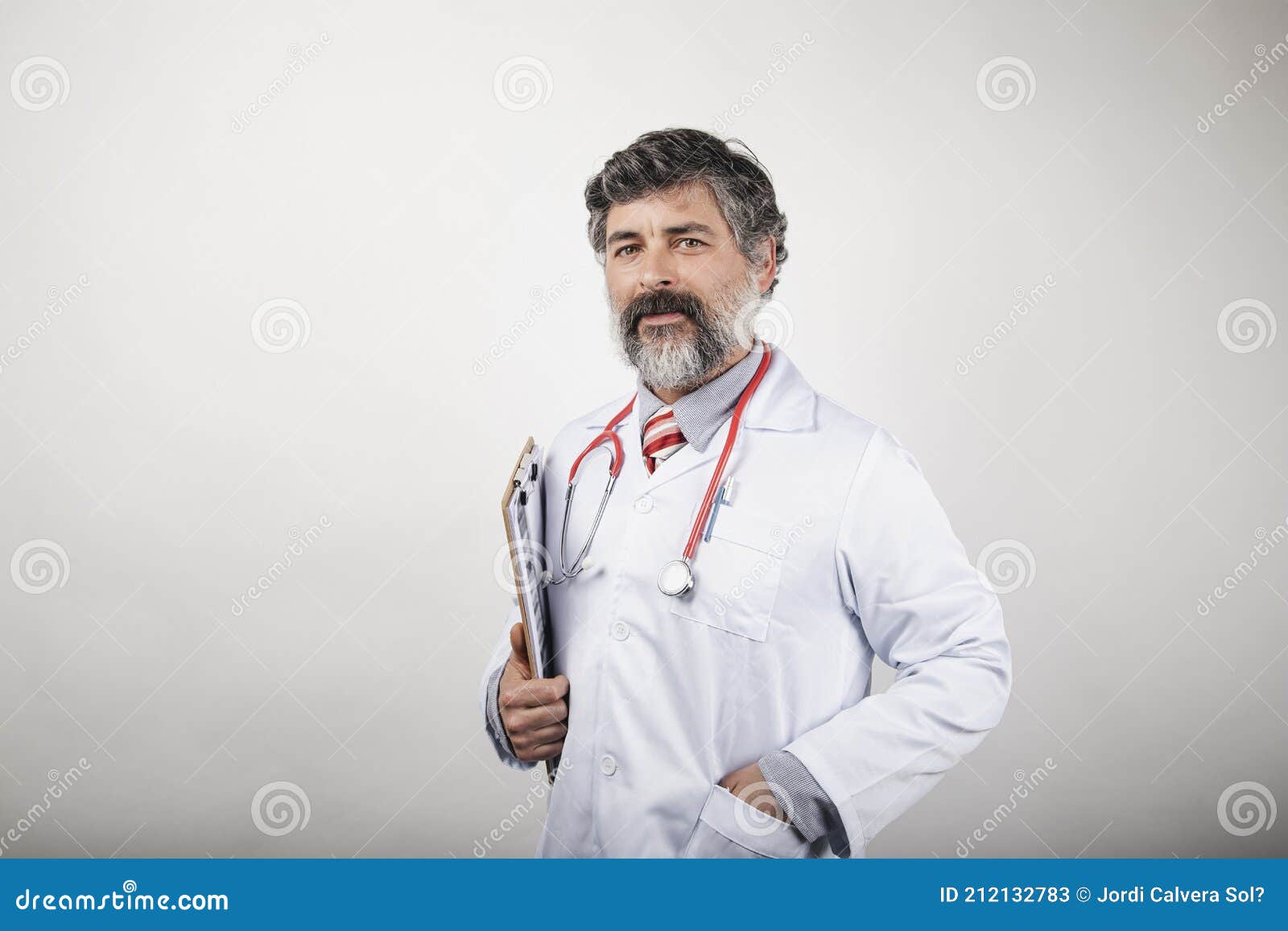 Portrait of Doctor with Clipboard and Stethoscope on White Background ...