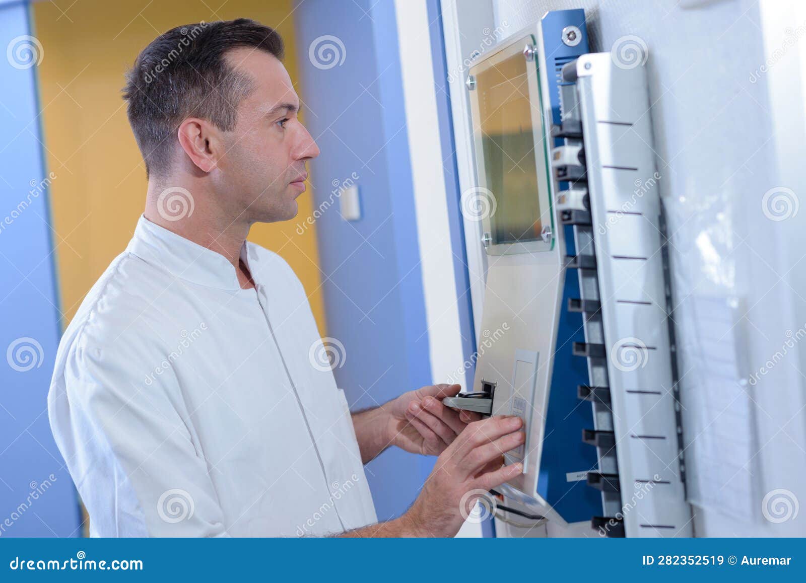 Portrait Doctor Clocking in Stock Image - Image of electronic, shift ...