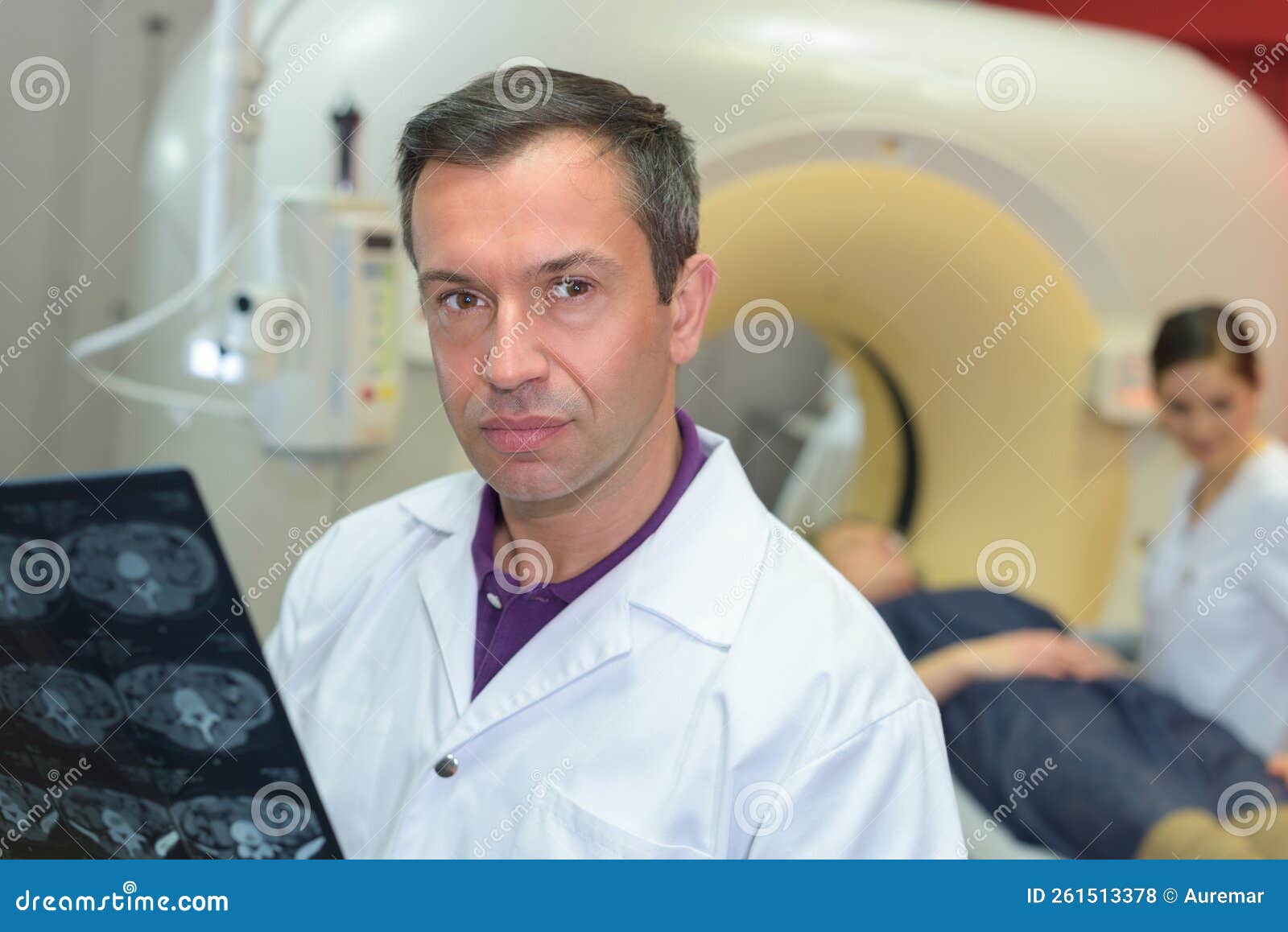 Portrait Doctor Holding Xrays Mri Scanner in Background Stock Photo ...