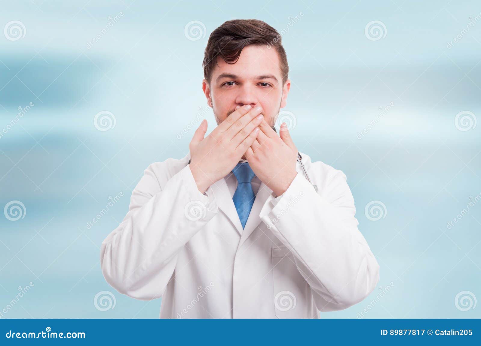 Portrait of Doctor Making Silence Gesture Stock Image - Image of ...