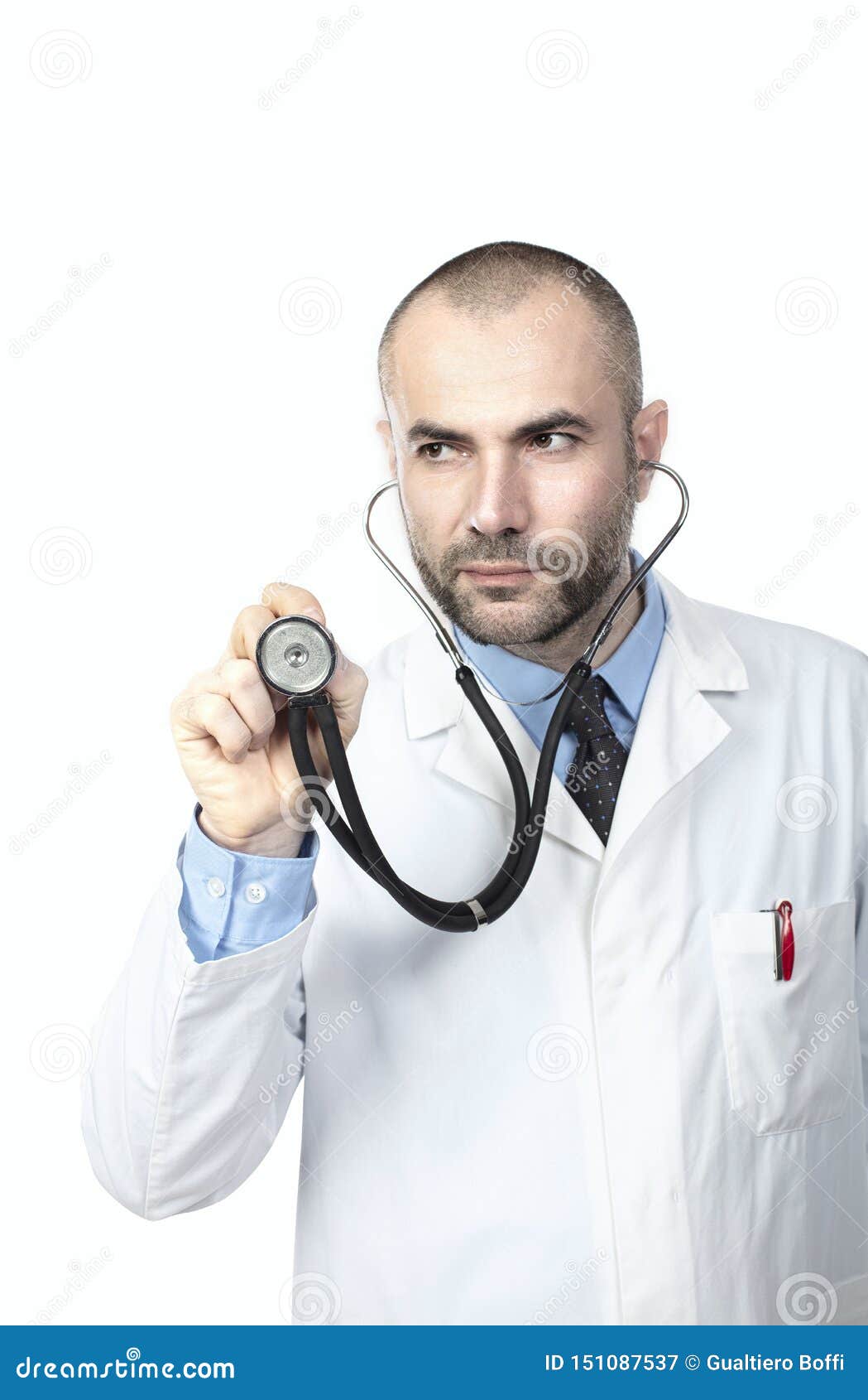 Portrait of a Doctor Obscuring with a Stethoscope Stock Image - Image ...