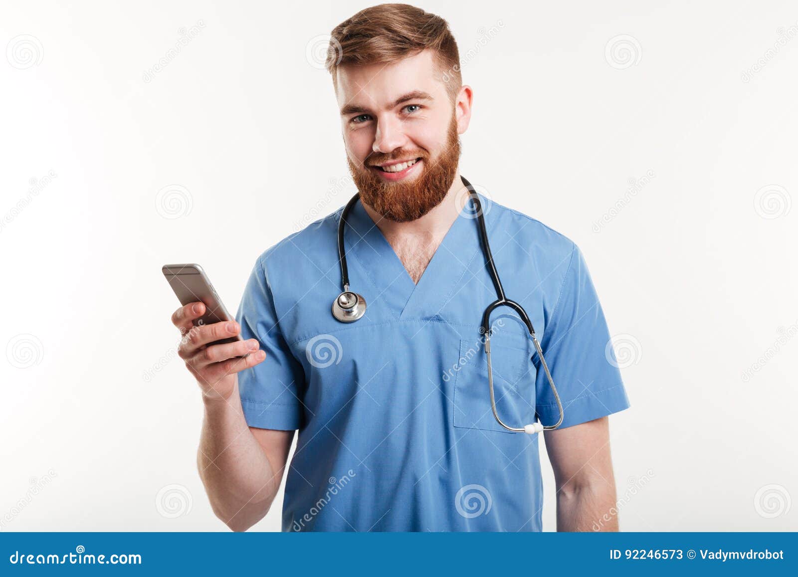 Portrait of Doctor with Phone Stock Image - Image of looking, shirt ...