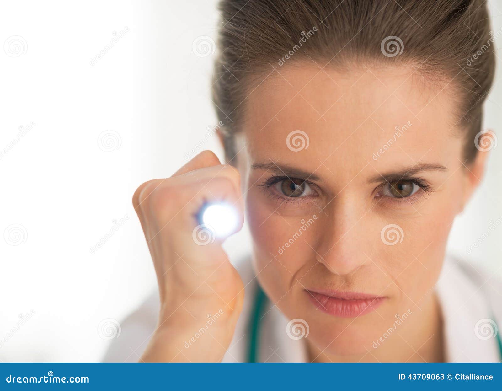 Portrait of Doctor Woman Using Flashlight Stock Image - Image of health ...
