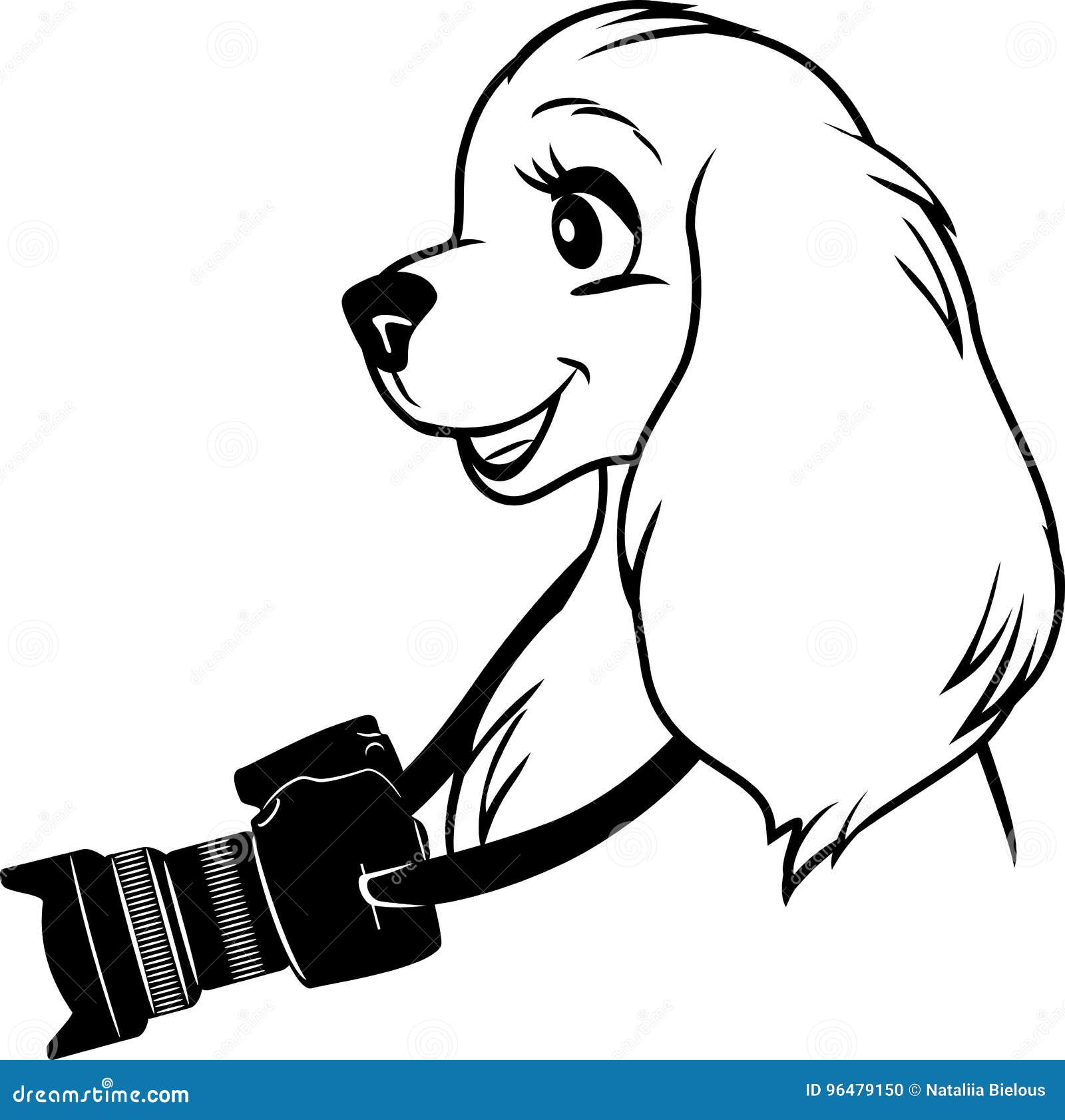 Portrait of a Dog with a Camera Stock Vector - Illustration of looking ...
