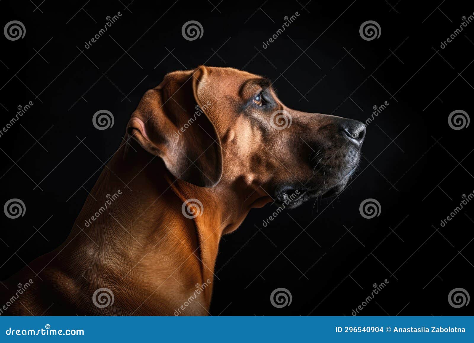 Portrait of Dog Rhodesian Ridgeback in Profile on Black Matte ...