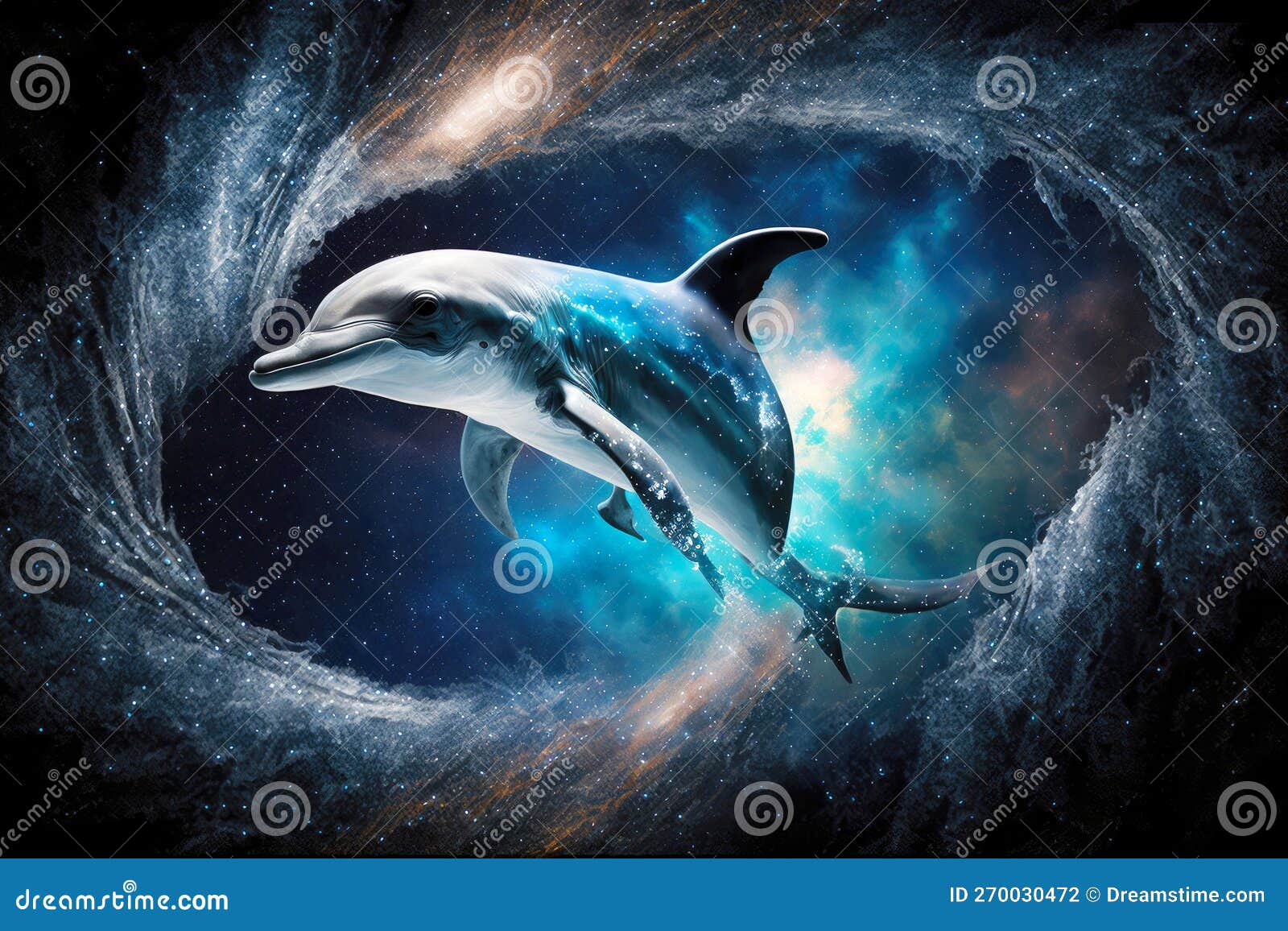 Portrait of Dolphin Flying in Space Stock Illustration - Illustration ...