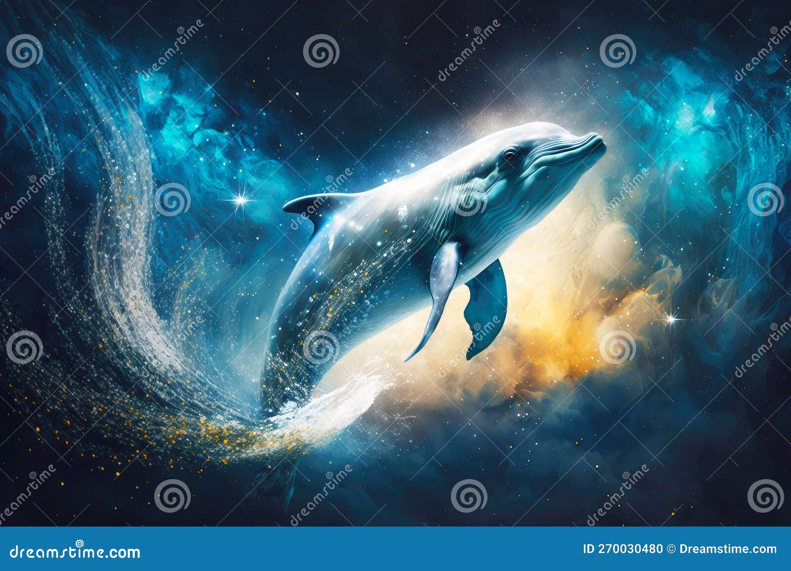 Portrait of Dolphin Flying in Space Stock Illustration - Illustration ...