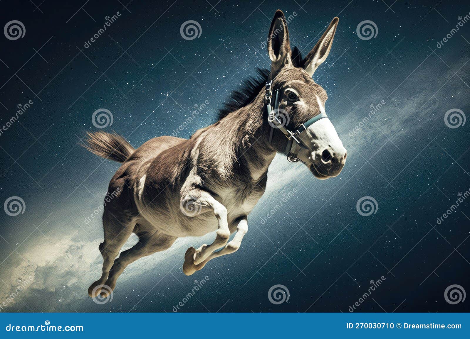 Portrait of Donkey Flying in Space Stock Illustration - Illustration of ...