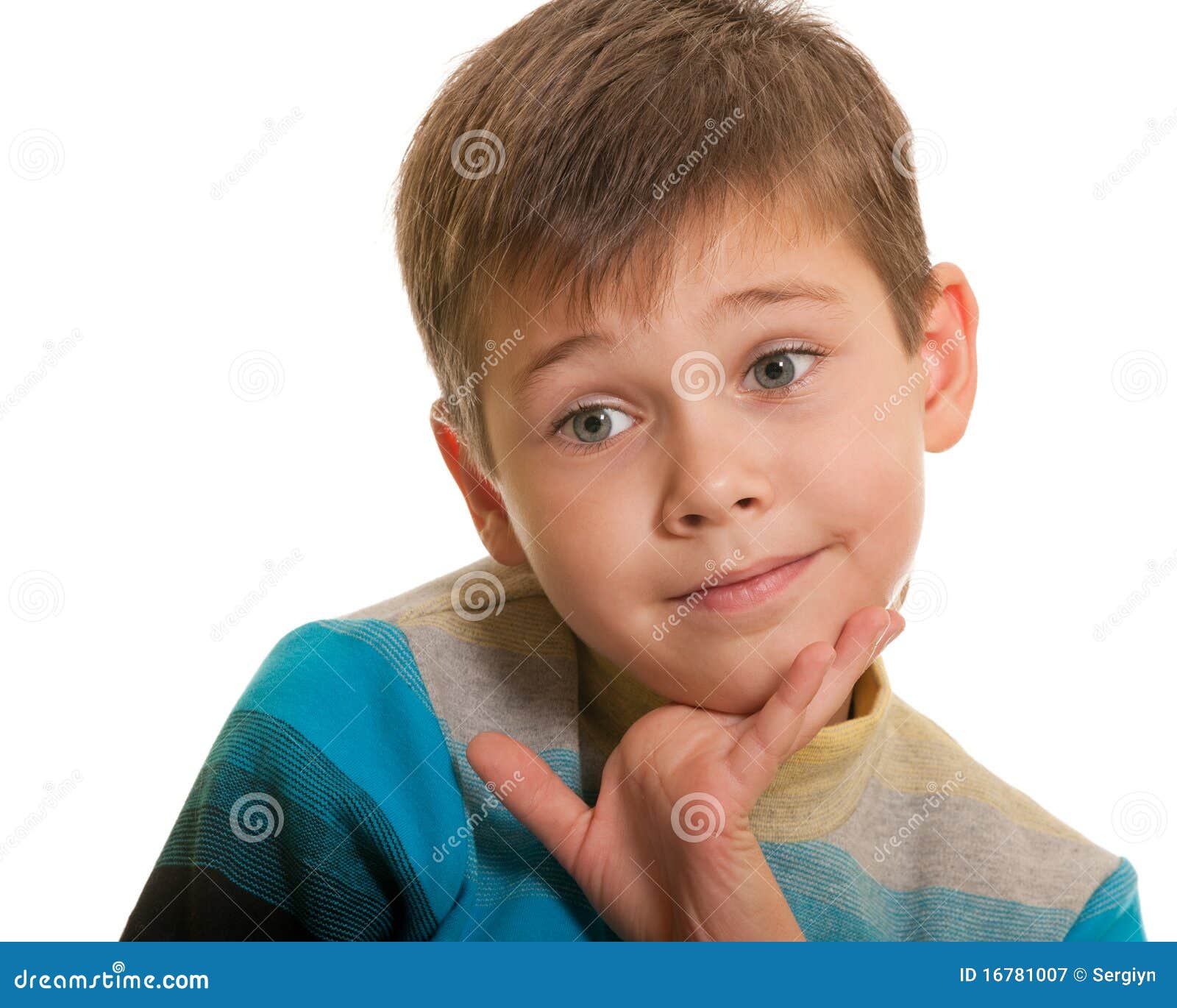 Portrait of a Doubtful Boy Isolated on White Stock Image - Image of ...