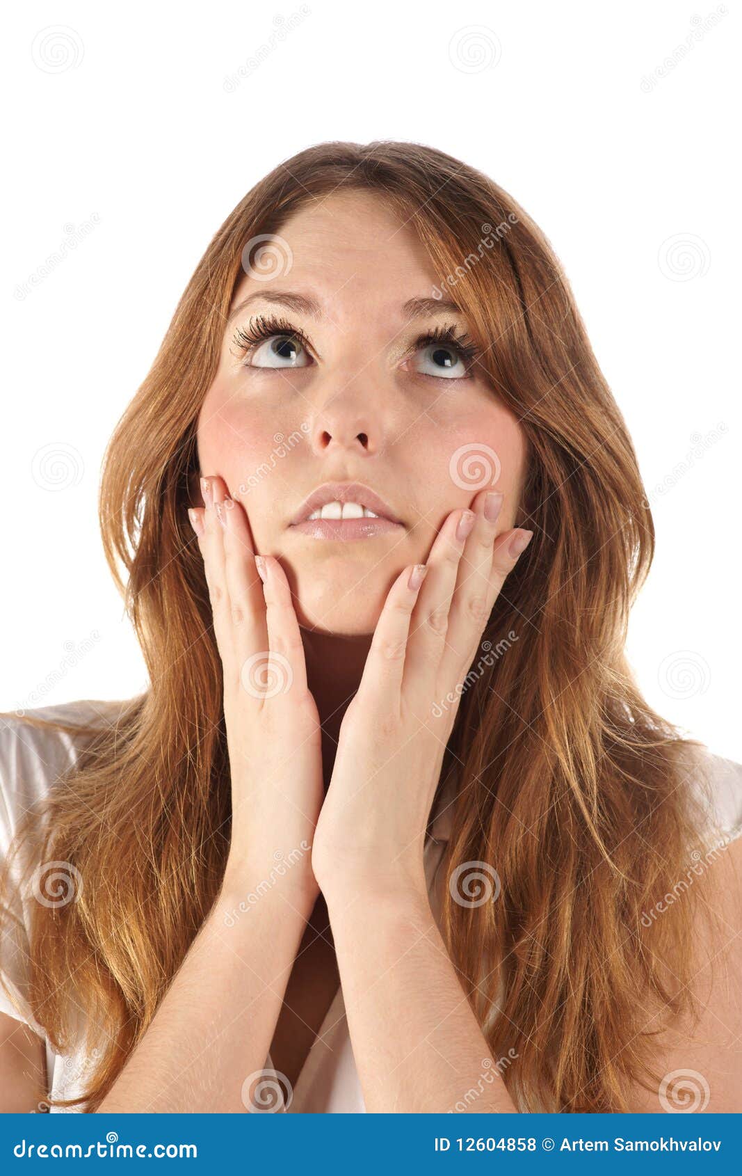 Portrait of Dreaming Young Female (isolated) Stock Photo - Image of ...