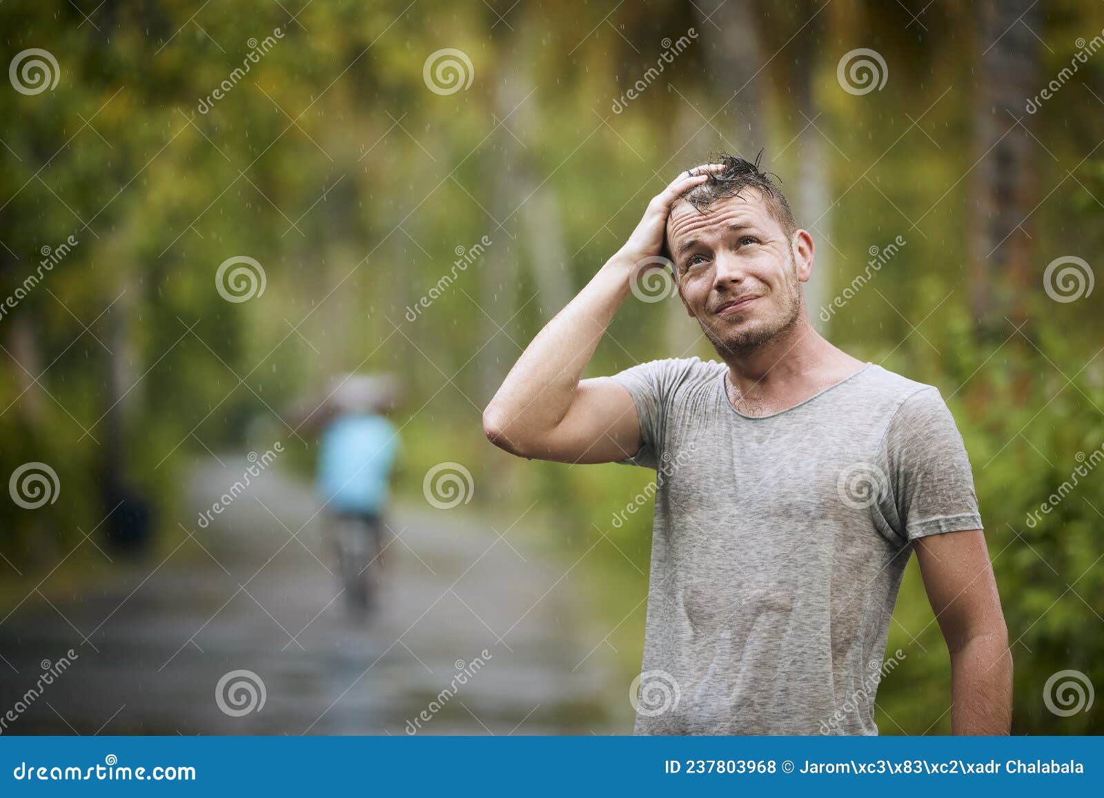 Portrait of Drenched Man in Rain Stock Photo - Image of happy, green ...
