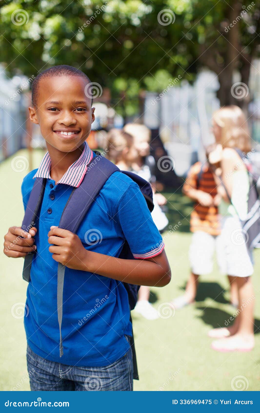 Portrait, Education and Backpack with Boy at School for Learning ...