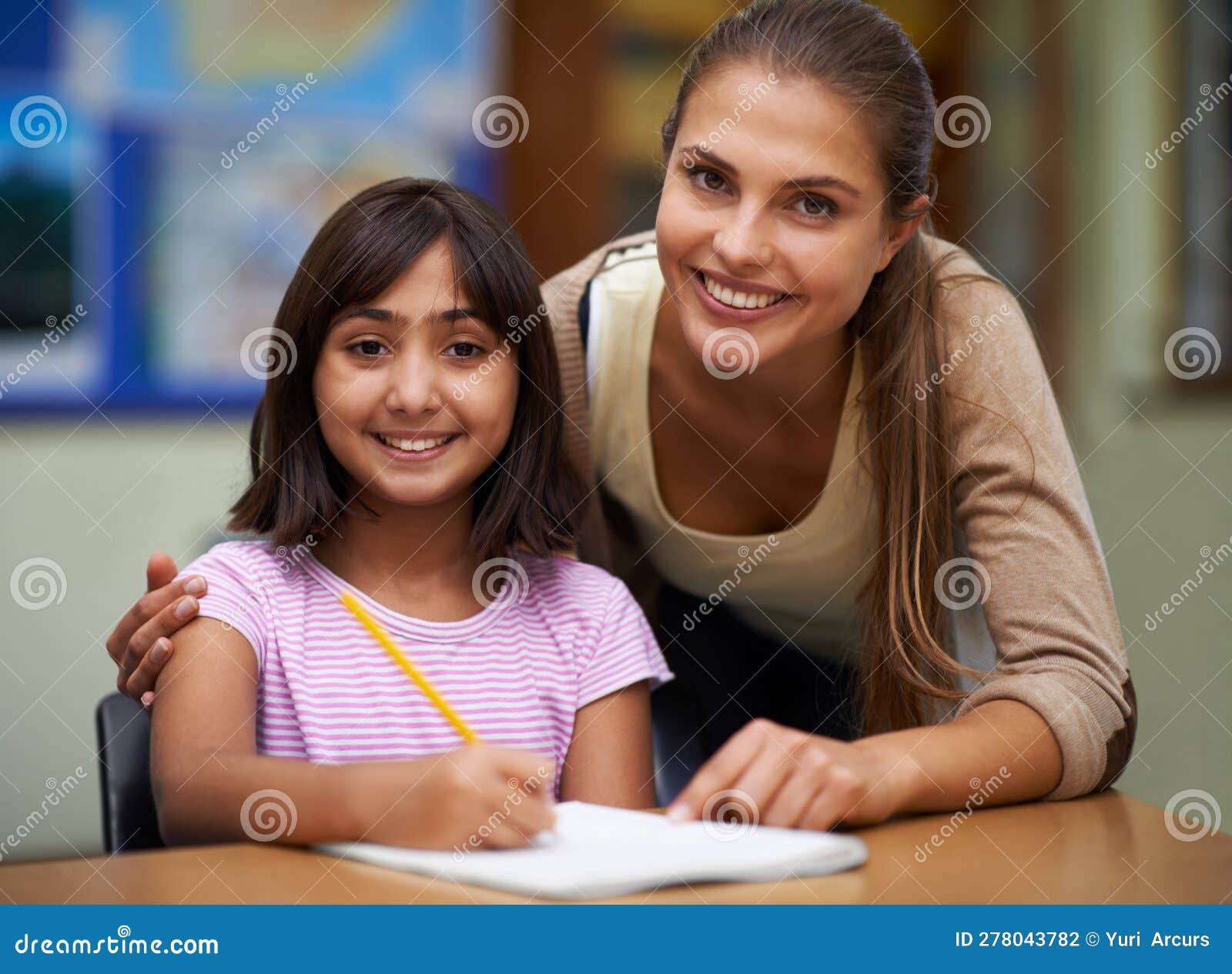 Portrait, Education or School with a Student and Teacher in a Classroom ...