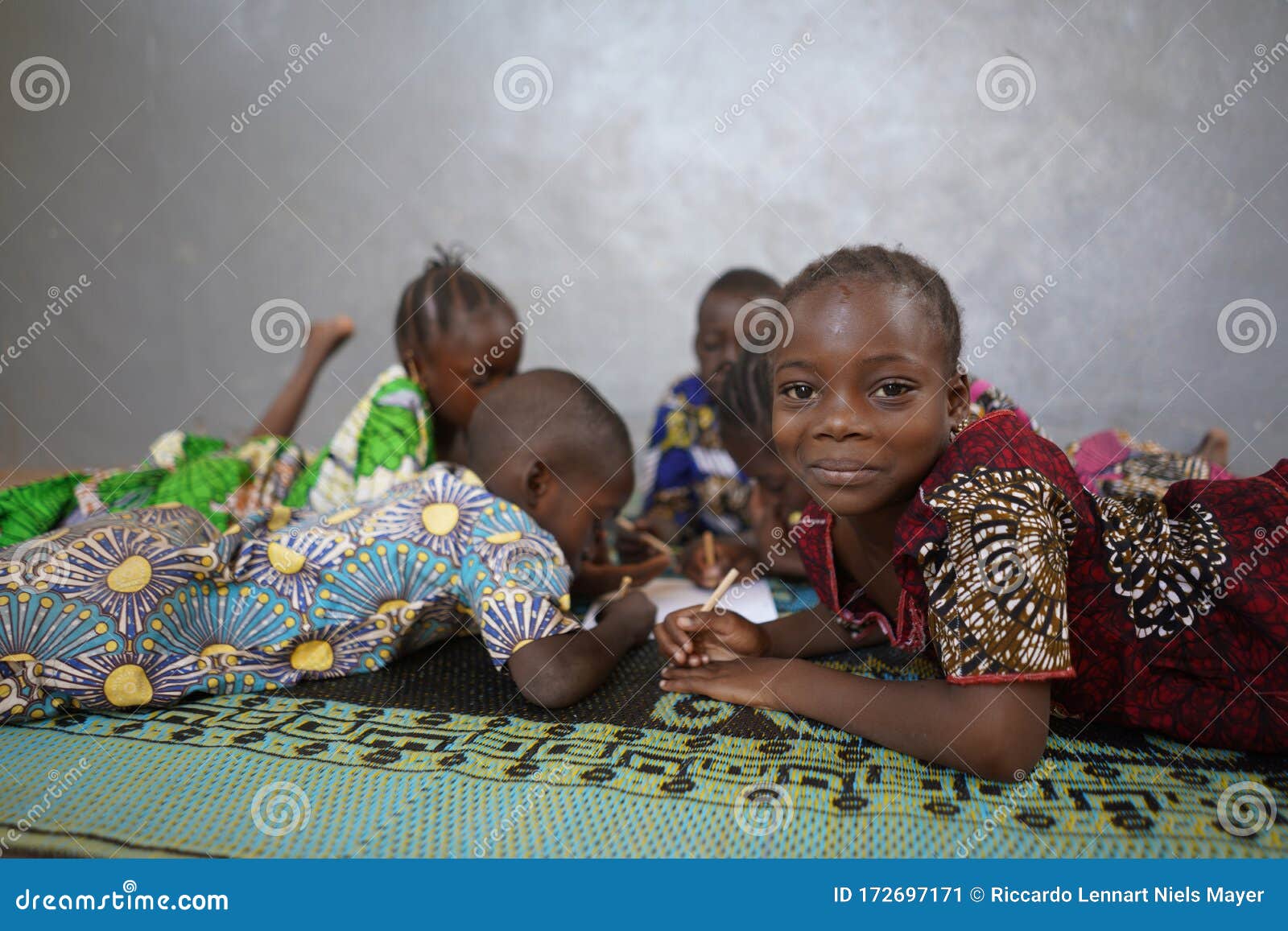 Portrait of Educational Symbol, African Black Students Doing Homework ...
